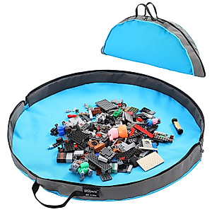 BBpara - Toy Storage Bag and Play Mat for Building Bricks & Blocks - Portable Zipper Toy Storage Bag - Designed for Kids entertainment and toy storage to keep the room neat & tidy - Blue