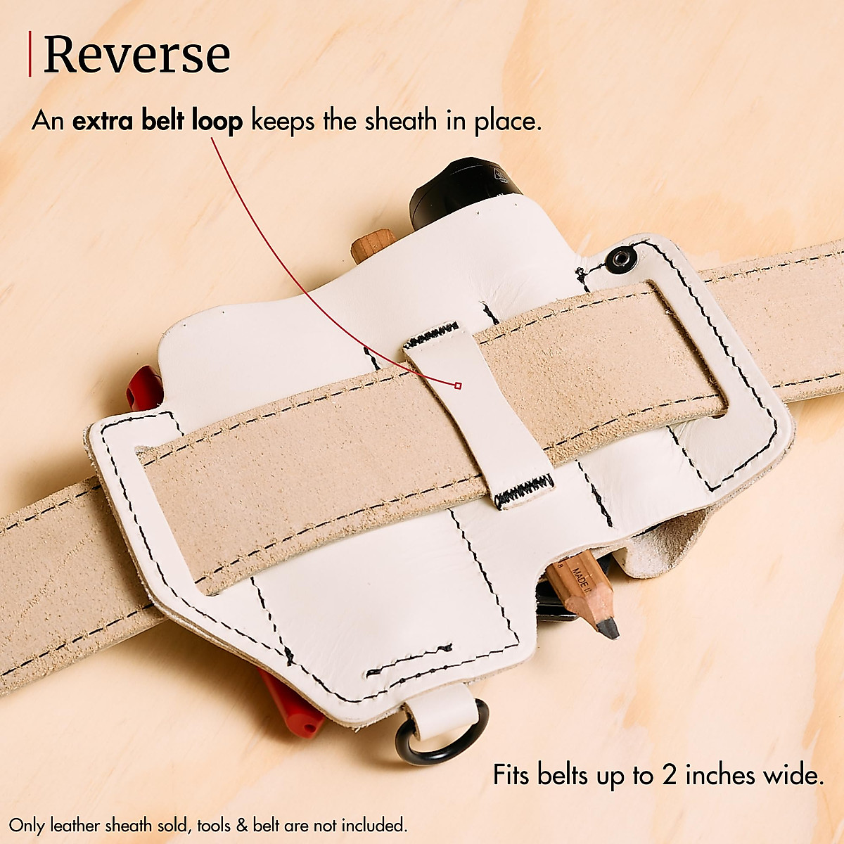 FESA EDC Leather Multitool Sheath - Top Grain Leather EDC Pouch Organizer for Flashlight, Tactical Knife Multitool & Pen - with Keyring Clip - Work & Everyday Use Utility Belt Pouch for Men (White)