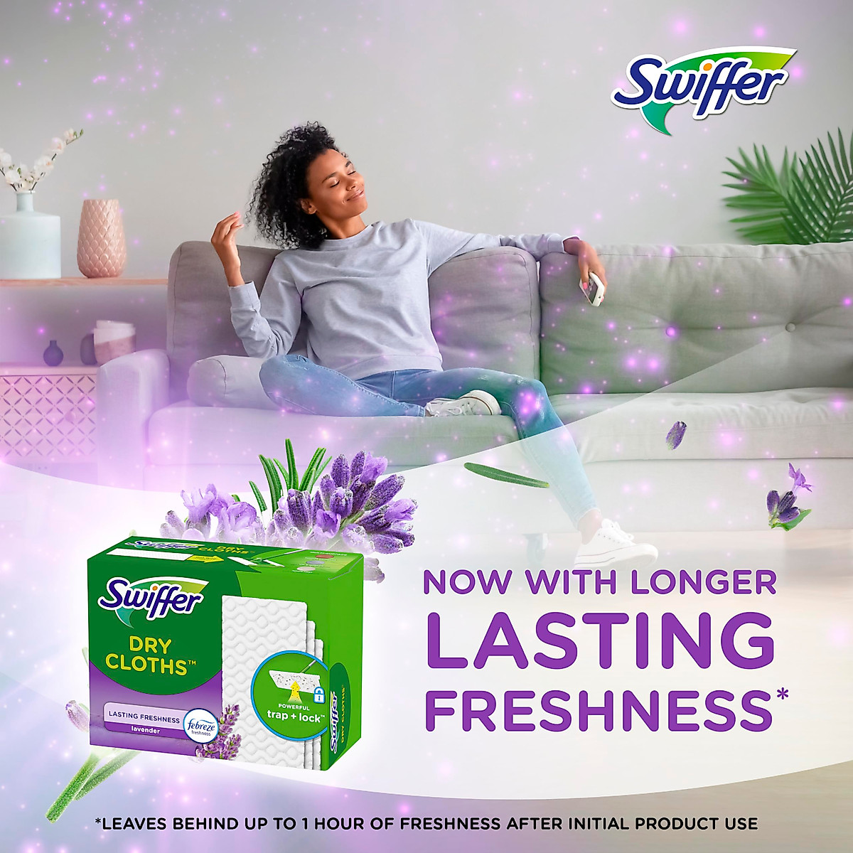 Swiffer Sweeper Dry Sweeping Pad, Multi Surface Refills for Dusters Floor Mop with Febreze Lavender Scent, 52 Count