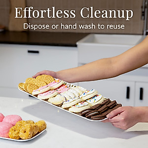 Prestee Disposable Serving Trays and Platters for Serving Food, 3pk - Gold Serving Tray, Plastic Serving Trays for Party, Plastic Serving Platter, Dessert Trays for Dessert Table for Christmas Holiday