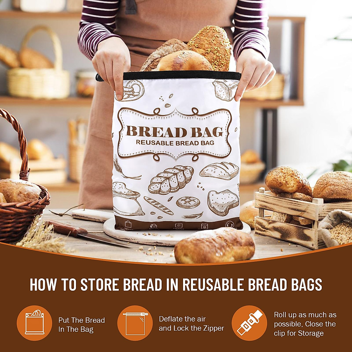 Bread Bags, 2 Packs Bread Bags for Homemade Bread, Reusable Sourdough Storage Bag With Zipper, Large Freezer Container to Keep Bread Fresh (Blue)