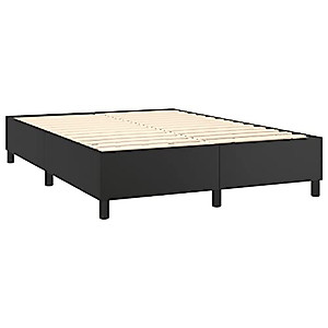Penau Bed Frames Box Spring Bed with Mattress Black 53.9"x74.8" Faux Leather Bed Risers with Headboard for Bedroom