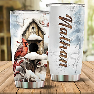 WONWIX Personalized Cardinal Tumbler Gifts for Women 20oz Travel Cup Coffee Mug Stainless Steel Insulated with Lid Watter Bottle Faith Red Cardinal Bird Gift for Her