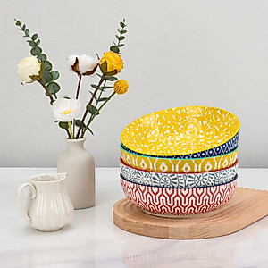 KitchenTour 35oz Pasta Bowls Soup Bowls, Serving Bowl Dinner Bowls for Salad, Fruit, Dishwasher and Microwave Safe - Set of 4, Vintage Color