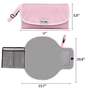 Zooawa Baby Diaper Changing Pad, Lightweight Waterproof Christmas Travel Diaper Clutch for Newborn Boy & Girl, Diaper Changing Mat Station with Mesh Pockets, for Toddler Travel Changing Station, Pink