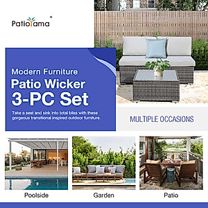 Patiorama 3-Piece Patio Furniture Set, Outdoor Sectional Sofa, All-Weather Grey PE Wicker Rattan Conversation Set,Outdoor Couch Loveseat,Patio Seating for Porch Balcony Garden Pool(Light Grey Cushion)