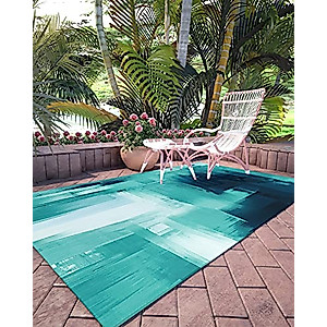 Anzona Painting Teal Indoor Area Rug 3 Ft x 5 Ft, Green Modern Abstract Art Non-Slip Runner Rug for Kids Room, Ombre Oil Print Texture Living Room Bedroom Bathroom Decor Floor Carpets