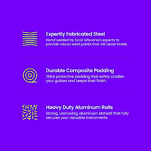 String Swing Guitar Wall Rack, Multiple Guitar Wall Mount, Guitar Organizer for Acoustic & Electric Guitars, 5 Padded Arm Hangers & Black Slatwall Rail, Wall Mount Guitar Rack - Made in USA