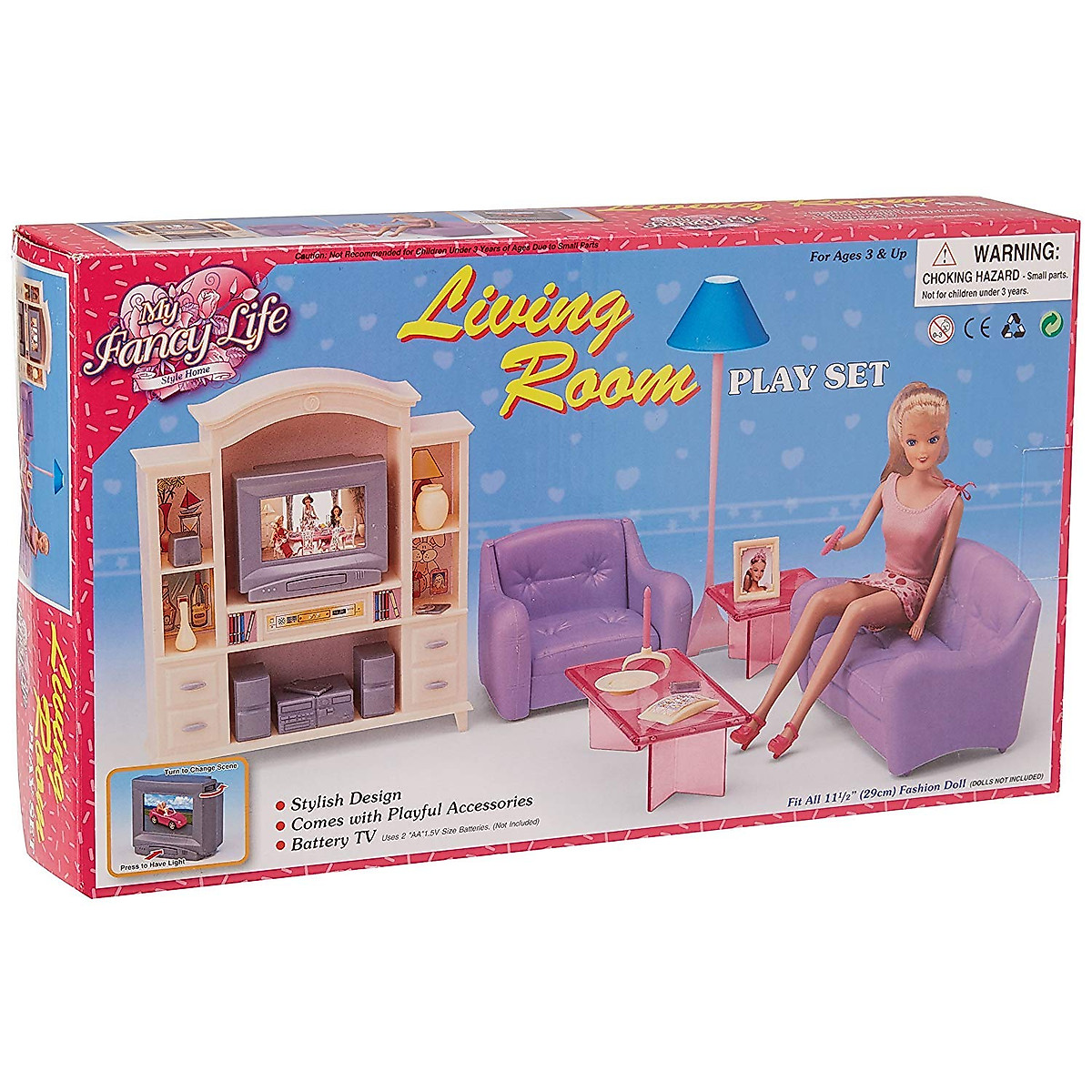 My Fancy Life 24012 Dollhouse Furniture, Living Room with TV/DVD Set and Show Case Play Set