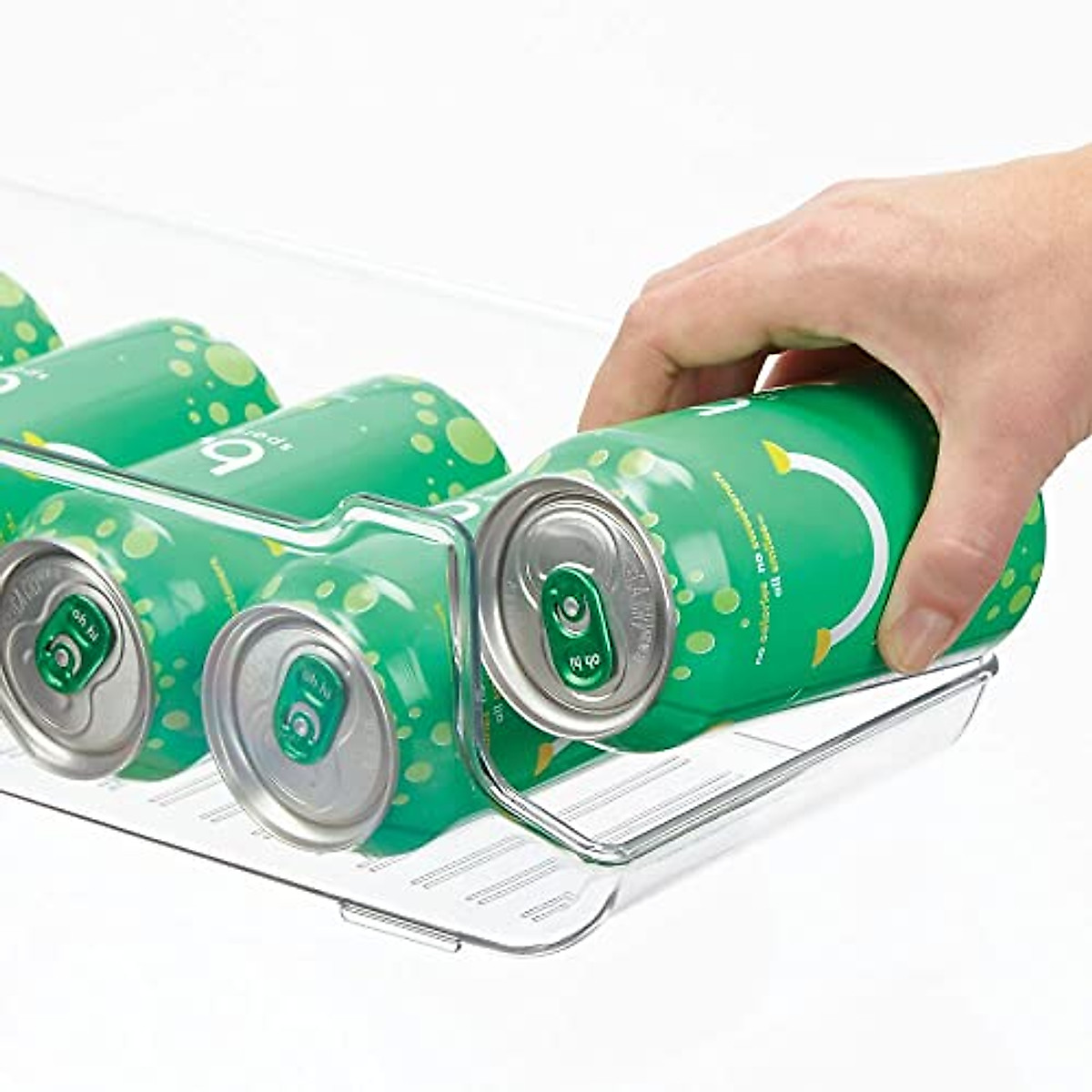 mDesign Large Plastic Pop/Soda Can Dispenser Storage Organizer Bin for Kitchen Pantry, Countertops, Cabinets, Refrigerator - Holds 9 Cans - BPA Free, Food Safe, 4 Pack - Clear