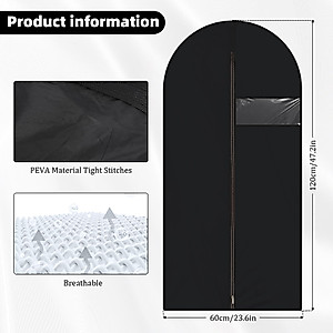 Black PEVA Lightweight Garment Bag for Hanging Clothes, Breathable Garment Covers for Dance Costume, Gowns Winter Long Coats, Suitable for Shirts, Jackets, Closet Storage(24 x 47 Inches)