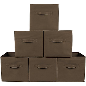 Greenco Foldable Storage Cubes Non-woven Fabric -6 Pack-(Brown)
