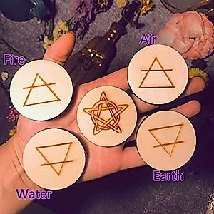 OKDOKEY 9.4" Witch Altar Broom & Four Elements and Pentacle Wood Runes Set | Miniature Pentagram Wicca Brush | Handmade Mane Broomstick for Majic Ceremonial, Halloween Broom, Wiccan Ritual Broom