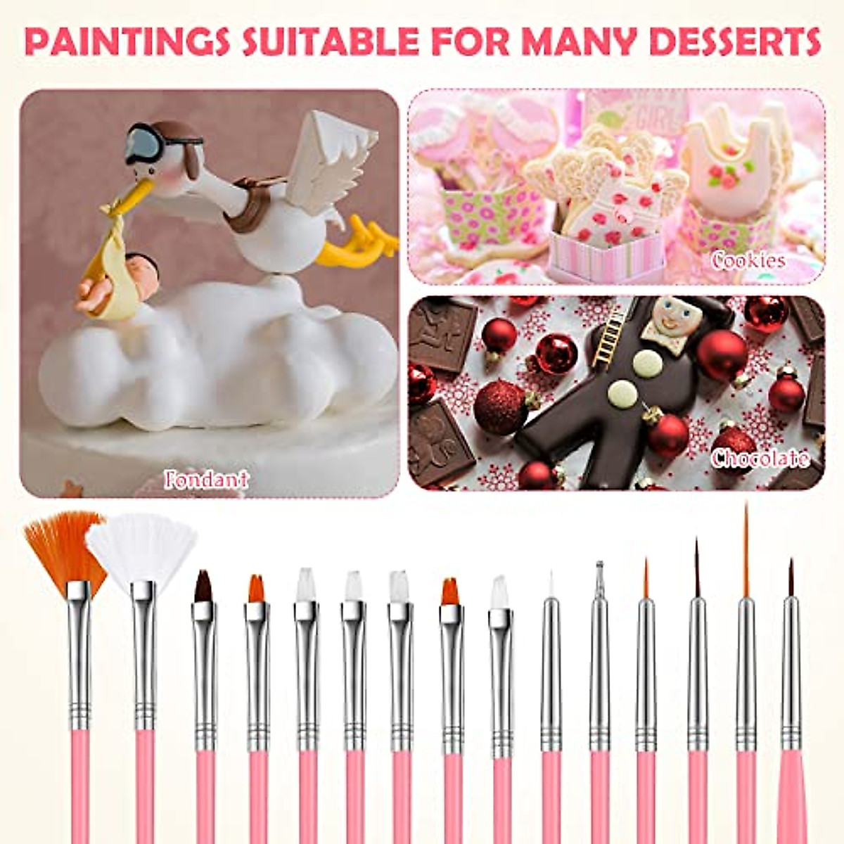 30 Pcs Cake Decorating Brushes Cake Painting Brushes Food Paint Brush Multiple Function Fondant Brush Cookie Brushes DIY Tools Set Cake Decorating Painting Tool Icing Pastry Brushes for Baking (Pink)