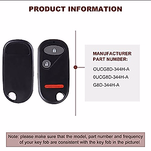 ANGLEWIDE Car Key Fob Keyless Entry Remote Replacement for 02-10 for Civic for CR-V for Element (FCC 0UCG8D-344H-A) 3 Buttons 1pad