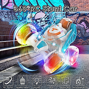 YUAN PLAN Remote Control Car for Kids, RC Stunt Car 360°Rolling Twister RC Mini Car 2.4GHz 4WD Racing Car with Colorful Lights & Music Switch and Spray Flips Rotating Car Toy for Boys Girls