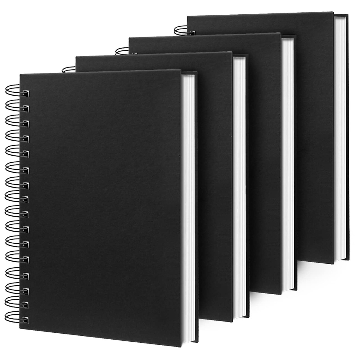 Ouzoustate 4 Pack Spiral Notebook,A5 Lined Black Journal Notebook 5.62 x 8.4 inches-100 Sheets/200 Pages,100GSM Thick Paper,Hardcover Journals for Writing Work School Supplies.