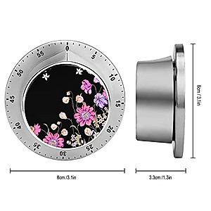 Kitchen Timer Purple Flower Classroom Timer Stainless Steel Countdown Timer with Magnetic Backing