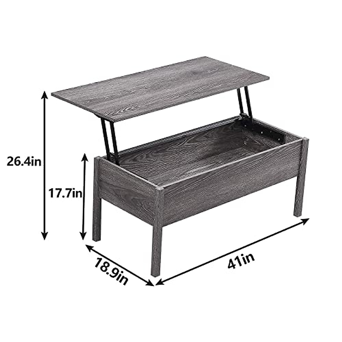 Lift Top Coffee Table with Hidden Storage Compartment,41 Inch Large Coffee Tables,Modern Wooden Lift Tabletop Center Table Living Room,Office, Reception, Light Grey Wood Grain