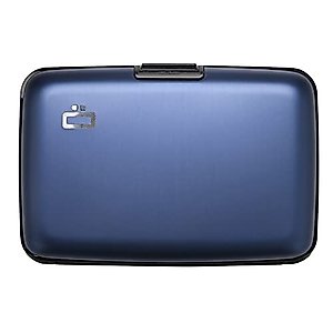 ÖGON -DESIGNS- Aluminum wallet smart case RFID Blocking – The original minimalist slim card holder for men and woman - Navy Blue