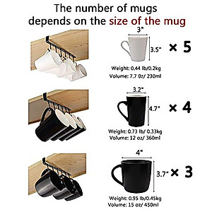 Art Secret 6-Hook Under Cabinet Mug Hanger (b- 3pcs Black)