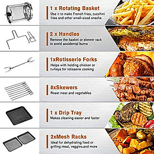 CROWNFUL Air Fryer, 10.6 Quart Large Convection Toaster Oven with Digital LCD Touch Screen, 10 in 1 Oilless Cooker with Rotisserie & Dehydrator, Accessories and Online Cookbook Included