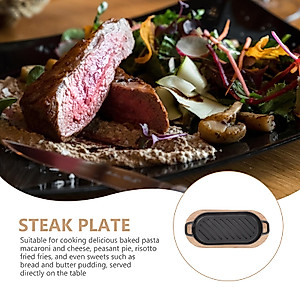 SIZZLING PLATE WITH WOODEN BASE- Cast Iron Steak Platter Pre- Seasoned Cast Iron Fajita Pan Sizzling Fajita Pan Japanese Steak Plate with Wood Base for Restaurant
