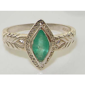 925 Sterling Silver Real Genuine Emerald Womens Solitaire Engagement Ring - Size 6