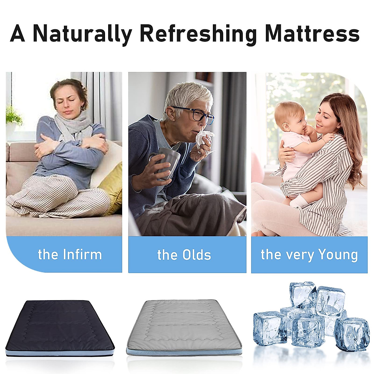 MAXYOYO Cooling Floor Mattress Japanese Futon Mattress for Hot Sleepers, Cooling Mattress Pad Portable Camping Mattress Roll Up Mattress for Summer, Breathable Mesh, Cool Sleep, Charcoal Black, Full