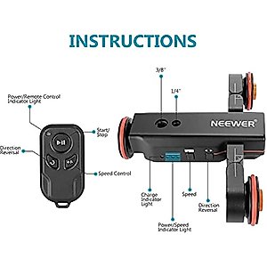 Neewer 3-Wheels Wireless Video Camera Dolly, 3-Speed Motorized Electric Track Rail Slider Dolly Car with Remote Control, Compatible with DSLR Camera, Camcorder, Gopro, iPhone, and Android Smartphone