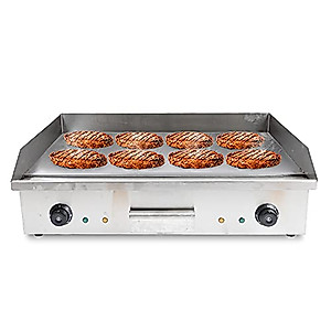 29" Commercial Electric Griddle-110V 4400W Electric Countertop Griddle Non-Stick Restaurant Teppanyaki Flat Top Grill Stainless Steel Adjustable Temperature Control 122°F-572°F(No plug included)