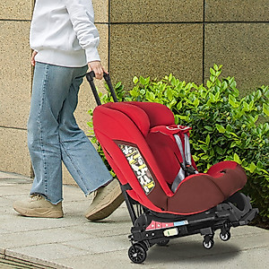 AKOZLIN Portable Travel Cart with Belt Adjustable Handle Compact Trolley Dolly Car Seat Cart(Only fit for car Seats with ISOFIX Interface)