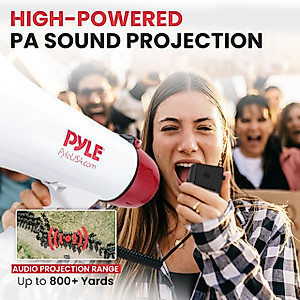 Pyle 40 Watt Professional Megaphone Clear Sound & Ergonomic Grip - Multi-Function with Talk, Siren, Volume Control - Detachable Handheld Mic - Indoor & Outdoor Sports, Emergency Response