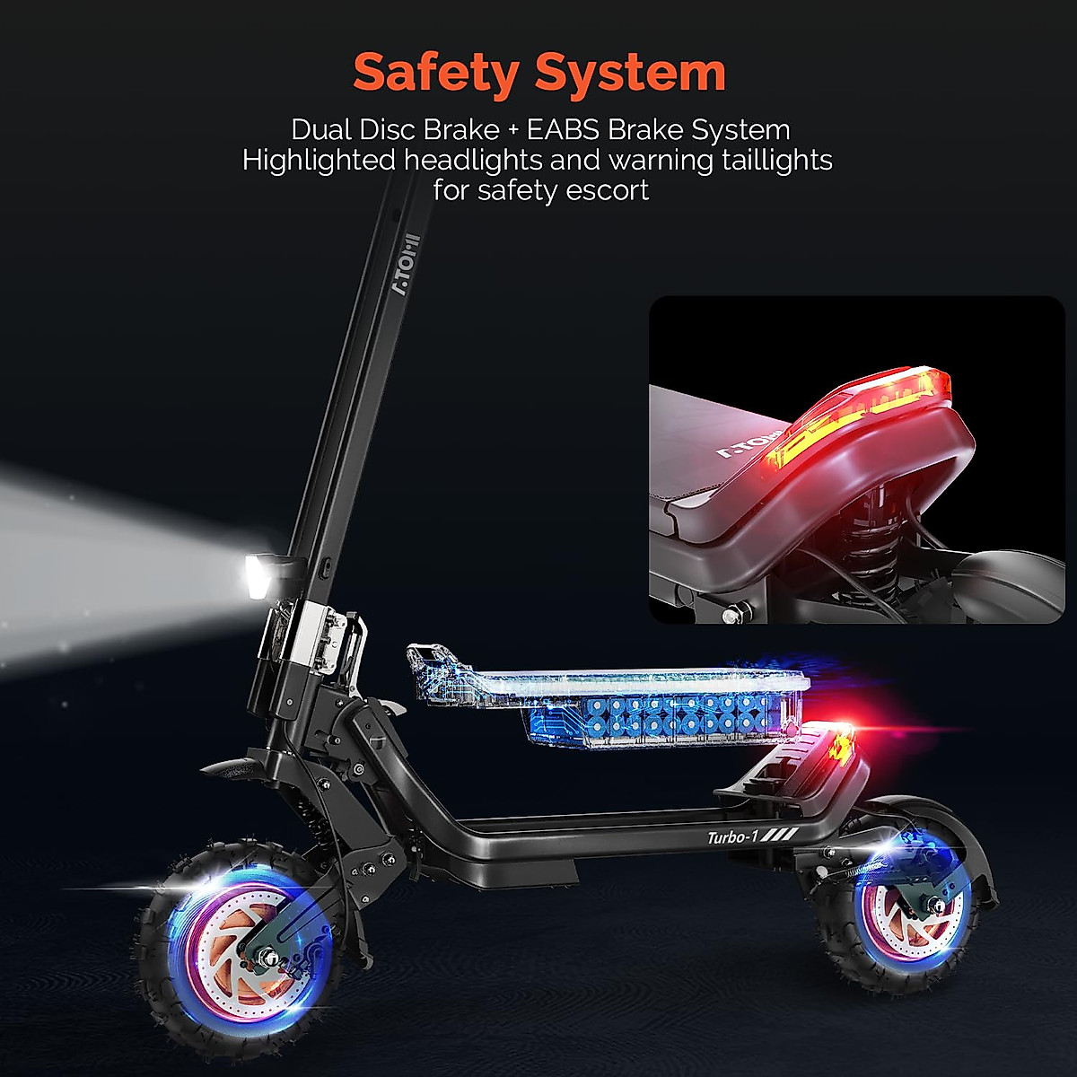 Atomi Electric Scooter Turbo-1 with Smart APP- 2400W Dual Motor Up to 31 MPH & 50km, 20AH Removable Battery, Long Range 34 Miles & 55km, 11" Knotty All Terrain Tires Off Road e-Scooter for Adults