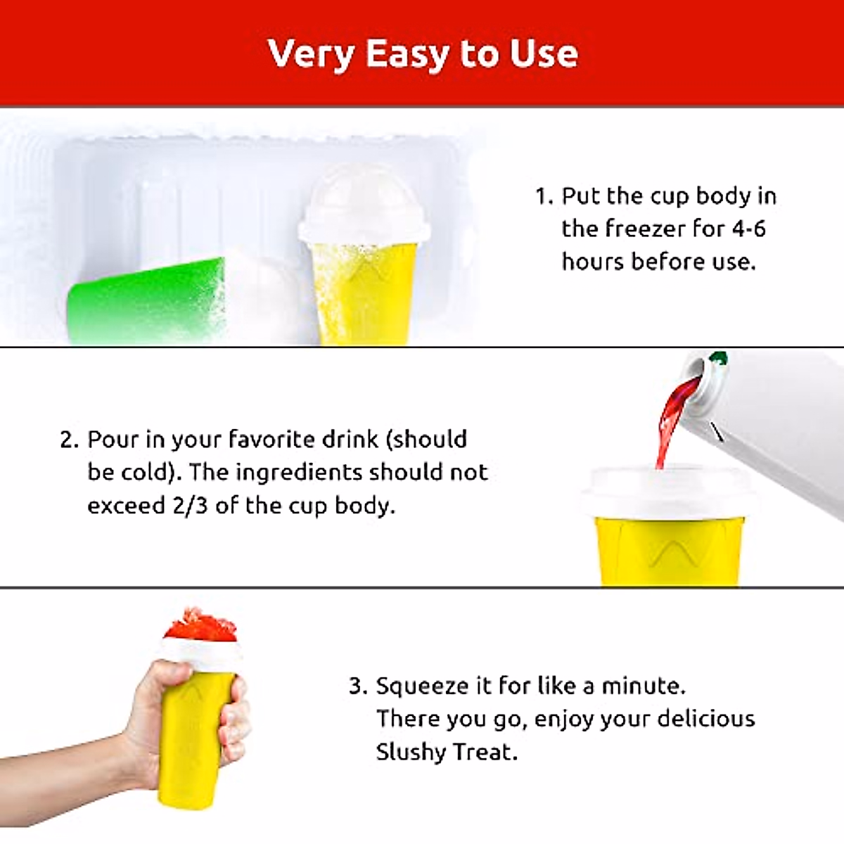 EJ1 Slushie Maker Cup TIK TOK Frozen Magic Double Layer Silicone Squeeze Cup - Quick Cool Stuff Slushy Milk Shake Ice Cream Smoothies Homemade DIY BPA Free Cool Gadget with Lid & Straw for Family