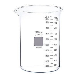 Corning Pyrex Borosilicate Glass Low Form Griffin Beaker, Graduated, 193mm H, 2000ml Capacity (Case of 8)