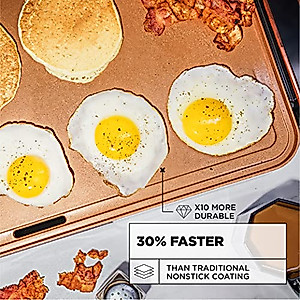 CRUX Electric Griddle with Nonstick Ceramic Coating, Cool-Touch Handles, and Slide-Out Drip Tray - Indoor Grill for Breakfast, Eggs, Pancakes, and Burgers