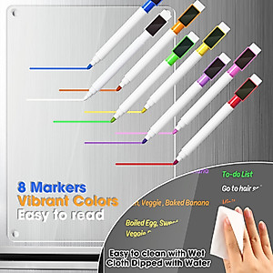 OORAII Magnetic Acrylic Calendar for Fridge Refrigerator Monthly Dry Erase Board w/ 8 Markers & Magnetic Pen Holder, Organic Glass Clear Planning Whiteboard Workout Board Meal Planner Magnetic 16x12''