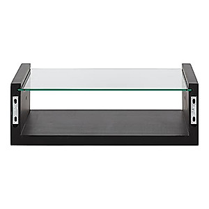 Kate and Laurel Holt Modern Floating Shelf, 18 x 10, Black, Floating Wood Shelf with Tempered Glass Top for Storage and Display