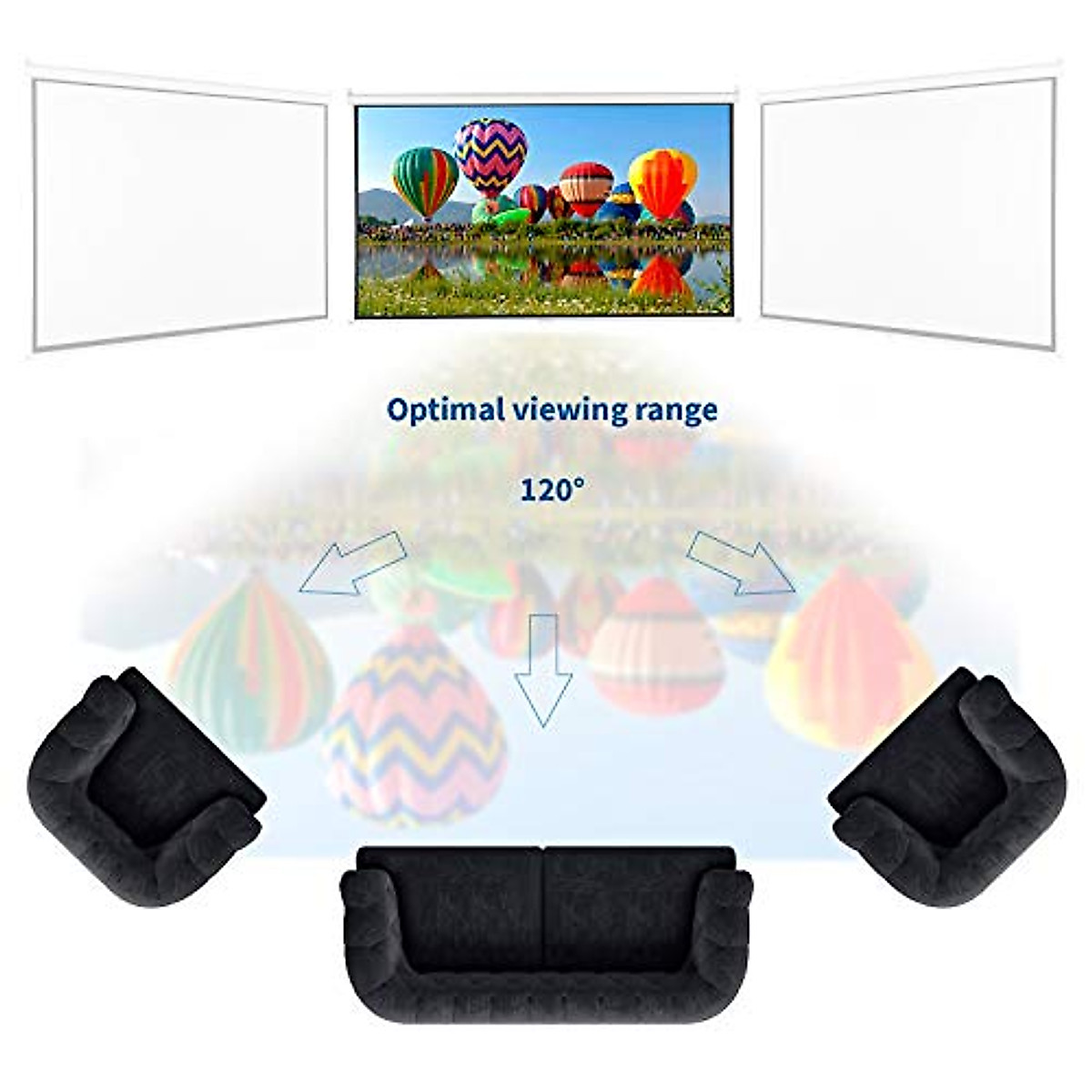 VIVO 100 inch Diagonal Projector Screen, 16:9 Projection HD, 4K 3D 1080P HD Manual Pull Down, PS-M-100