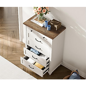 WAMPAT Tall Dressers for Bedroom with 5 Drawers, Kids Dresser Nursery Dresser Organizer with Wide Chest of Drawers, Mid Century Modern Wooden Closet for Living Room, Kids Room, Hallway, White