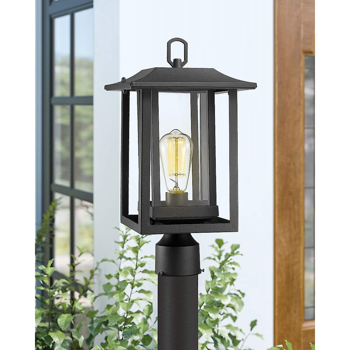 Beionxii Outdoor Post Lights, Large Exterior Lamp Post Light Fixture with Pier Mount Base, Black Cast Aluminum w/Clear Glass (19" x 9") - A197P-2PK