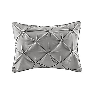 Comfort Spaces Cavoy Comforter Set - Luxe Diamond Tufting, All Season Bedding, Matching Bed Skirt, Decorative Pillows, Queen, Faux Silk Gray 5 Piece