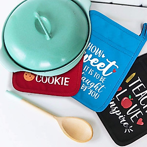 Teacher Appreciation Gifts for Woman Funny Pot Holders Set of 3 - Heat Resistant Microwave Oven Mitt Potholders with Hand Pocket and Hanging Loop End of The Year Teacher Gift