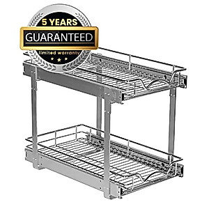 Hold N’ Storage 2 Tier Pull Out Cabinet Organizer – Heavy Duty Metal with 5 Year Limited Warranty -12.5"W x 21"D x 16-1/2"H