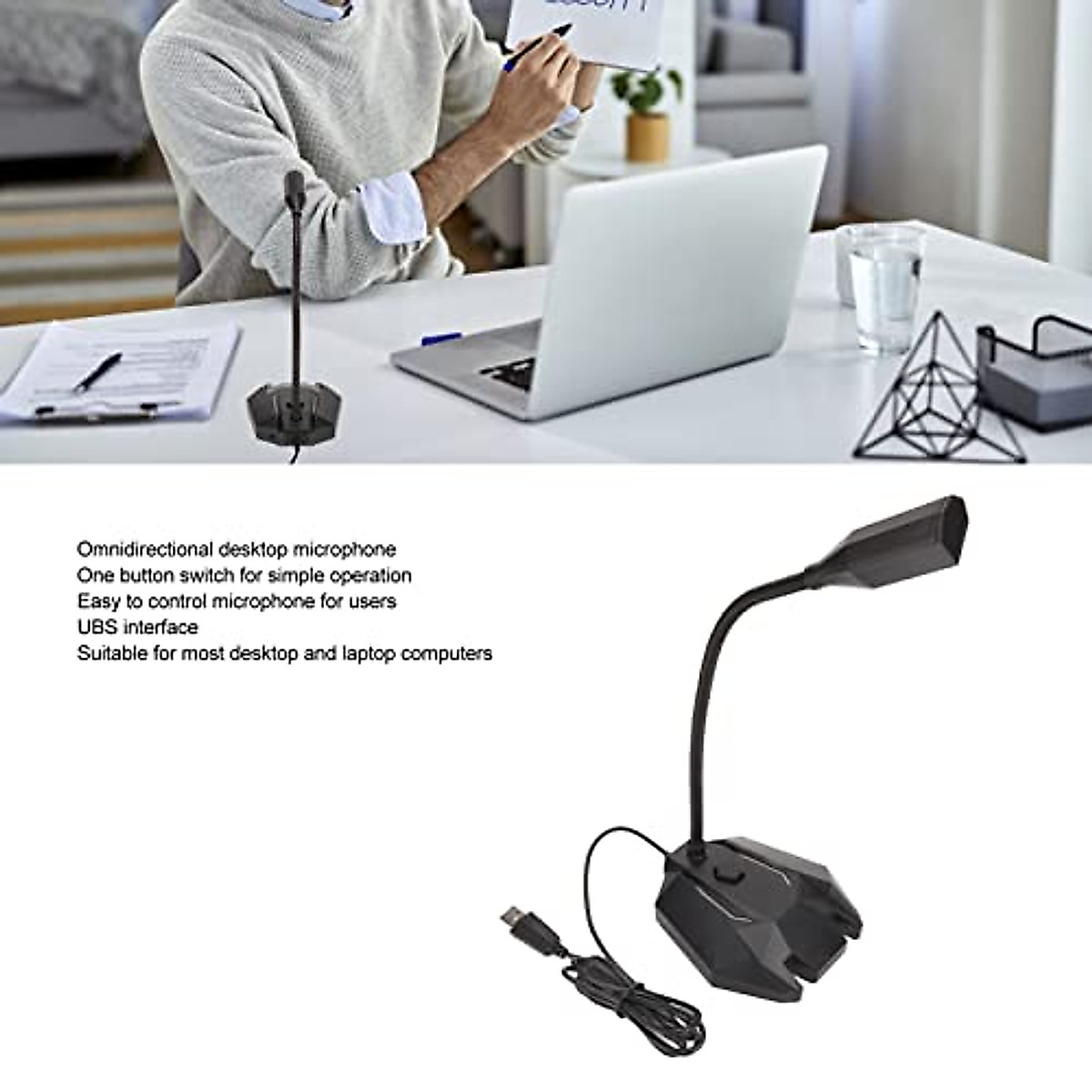 EBTOOLS USB Computer Microphone, Wired High Sensitivity Mic, Noise Reduction Technology, Omnidirectional PC Vocal Microphone, for Teleconferencing, Black