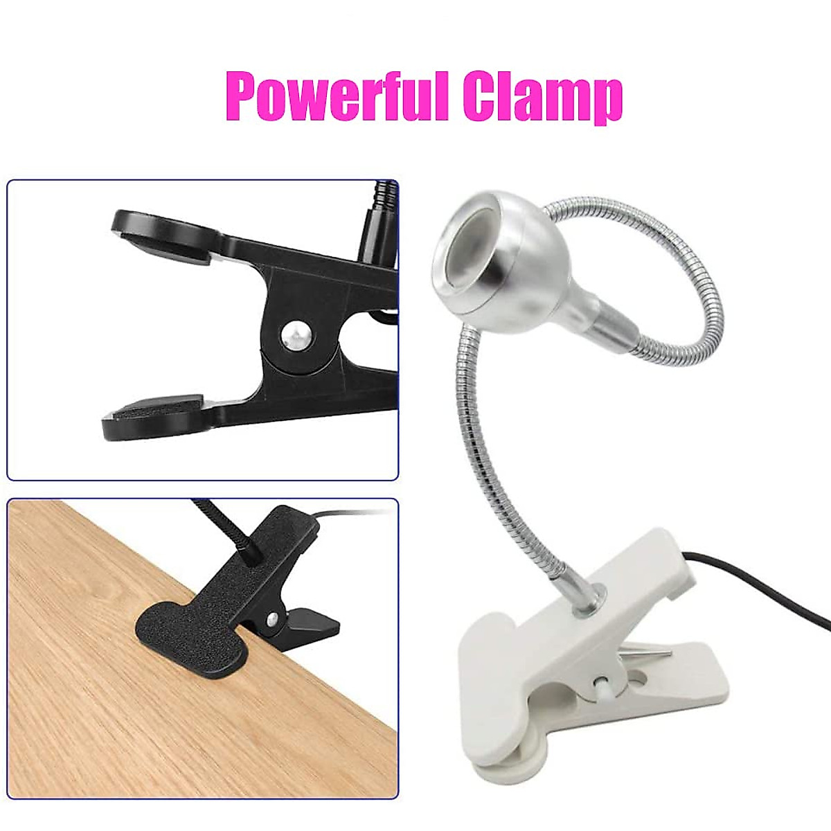 395nm 3W UV LED Light with UV Protection Gloves, 5V USB Input UV LED Lamp with Fixtures and Gooseneck Nail Lamp for Gel Nails and Ultraviolet Curing(Silver)