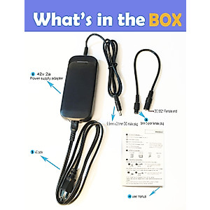 42V 2A Battery Charger Replacement 2 Plugs DC 2.1mm 1 Prong and 8mm 3 Prong Connector for 36V Lithium Battery, Power Supply Adapter 36 Volt Device