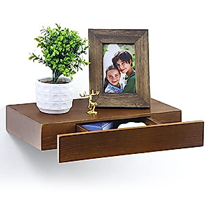 Floating Shelf with Drawer, Rustic Wood Wall Shelves, Floating Nightstand with Drawer for Bedroom, Farmhouse Floating Bedside Table, Floating Drawer for Bathroom Kitchen Office
