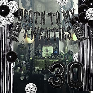 30th Birthday Decorations for Him Her Black Death to My Twenties Banner, Rip to My 20s Sash, Number 30 Balloon, Happy Birthday Balloon Banner, Foil Curtain for Funny Thirtieth Birthday Party Supplies